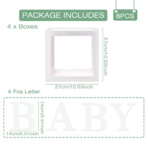 Sage Green Baby Shower Decorations - 4pcs Baby Boxes with Letters for Baby Shower,117pcs Sage Green and White Balloon Arch Kit for Safari Baby Shower Decor,Woodland Birthday Party Decorations