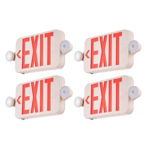 vevor led exit sign with emergency lights, two led adjustable heads emergency exit light with battery backup, combo red letter fire exit lighting, commercial exit signs, 4 pack