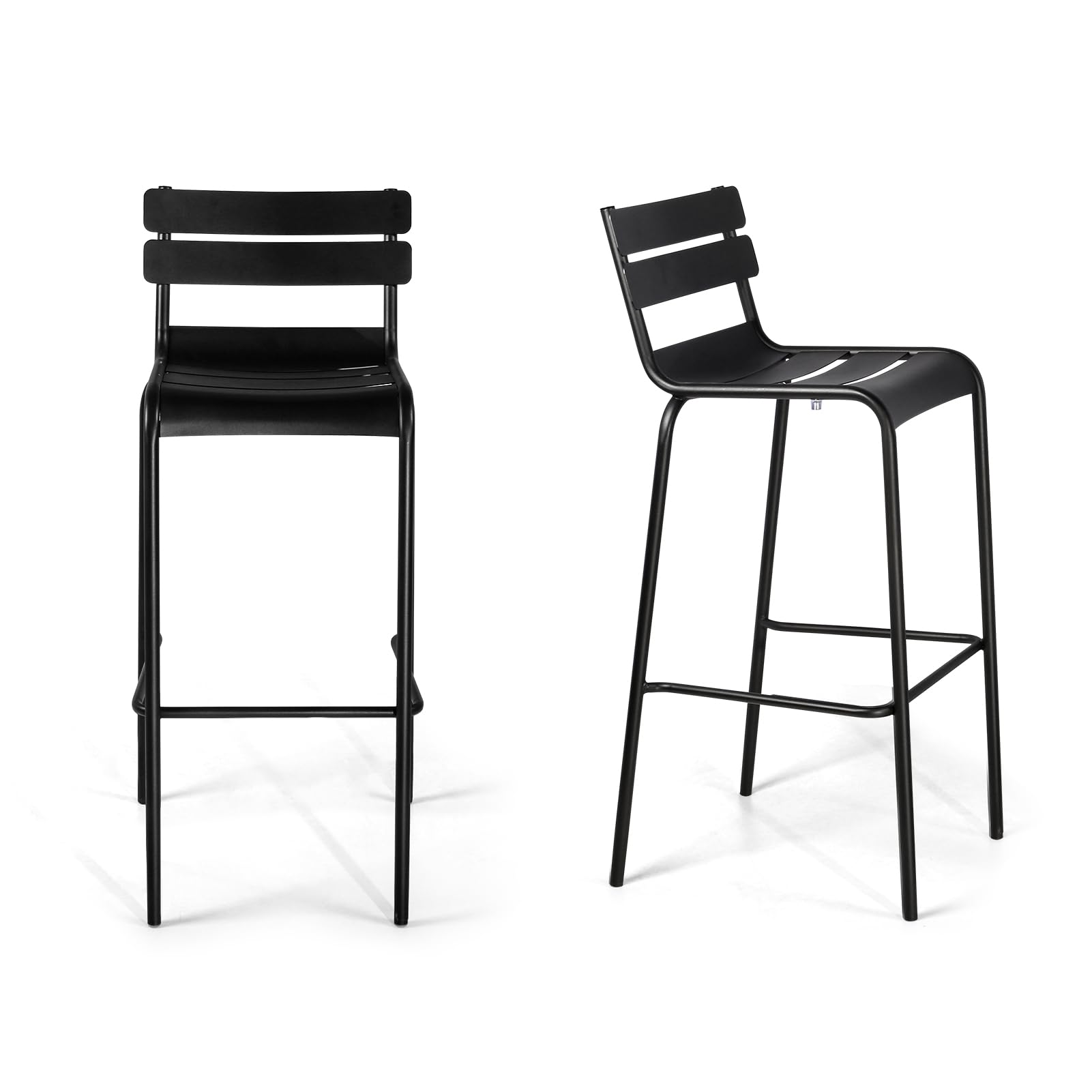 BOKKOLIK Metal Bar Stools with Backrest Extra Tall Patio Chairs Modern Cafe Chair for Outdoor Indoor Kitchen Dining Stool 31.4inch Seat Height (Set of 2) (Black)