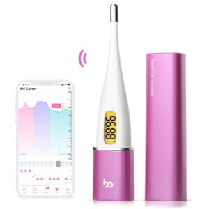 smart basal body thermometer, bbt thermometer with backlight led screen, fertility/period tracker with femometer app, automatic data recording, lipstick shape, easy to use and carry, purple