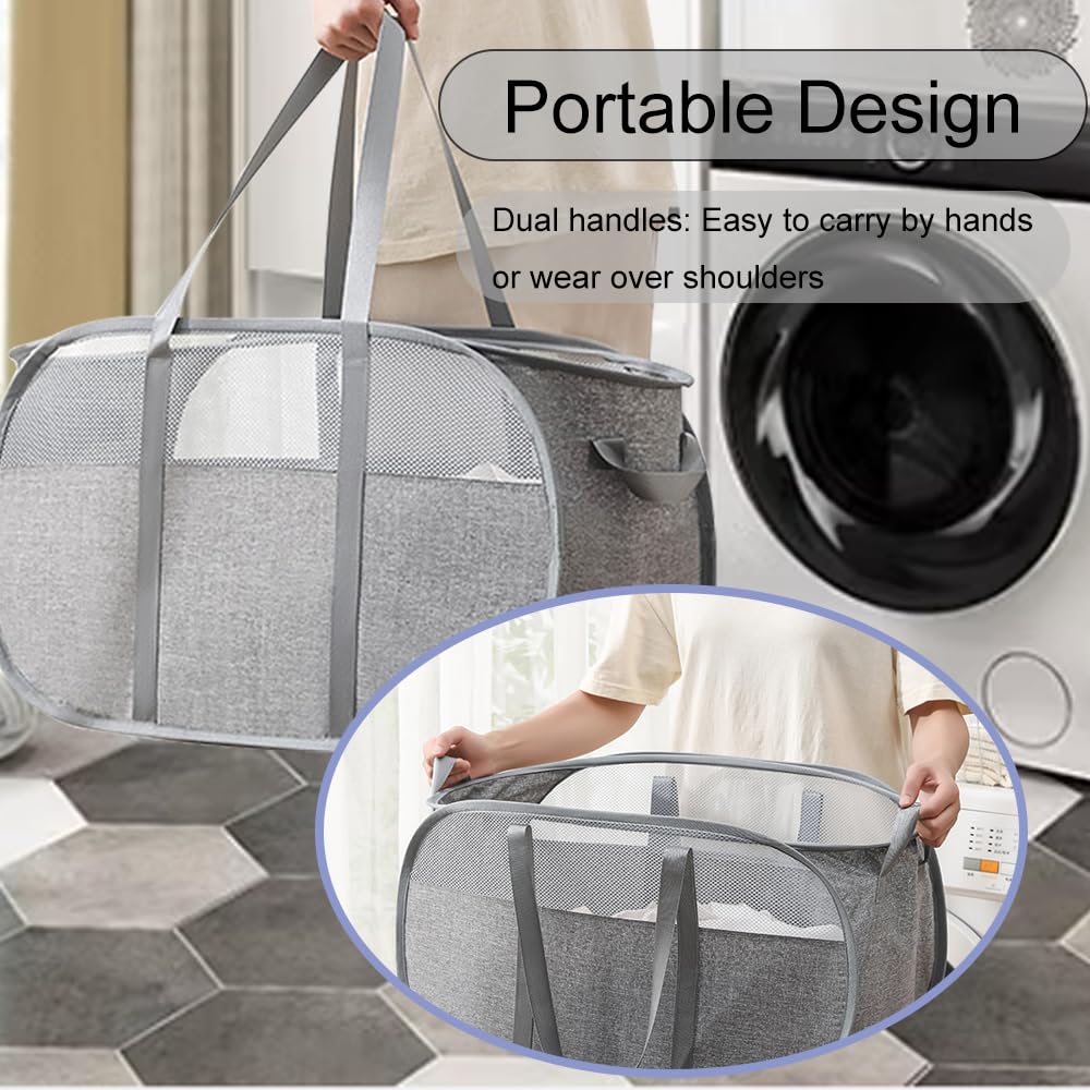 Aplter Collapsible Laundry Baskets Foldable Baskets with Reinforced Handles Pop Up Laundry Hamper Mesh Dirty Clothes Hamper Tear-proof for College Dormitory, Kid’s Room, Bedroom, Laundry Room,Grey