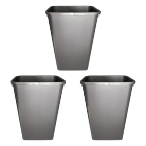 yogui home living plastic trash can - indoor garbage bin for kitchen, home, office and commercial use - large waste disposal tub, plastic waste container- 12-gallon (50 quart - 3 pack, grey)