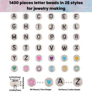 DIYDEC 1400pcs Glow Letter Beads 4x7mm Acrylic Glow in The Dark 28 Grids Round Letter Beads UV Luminous Alphabet Beads with Heart Beads for Bracelets Making DIY Crafts for Girls Adults