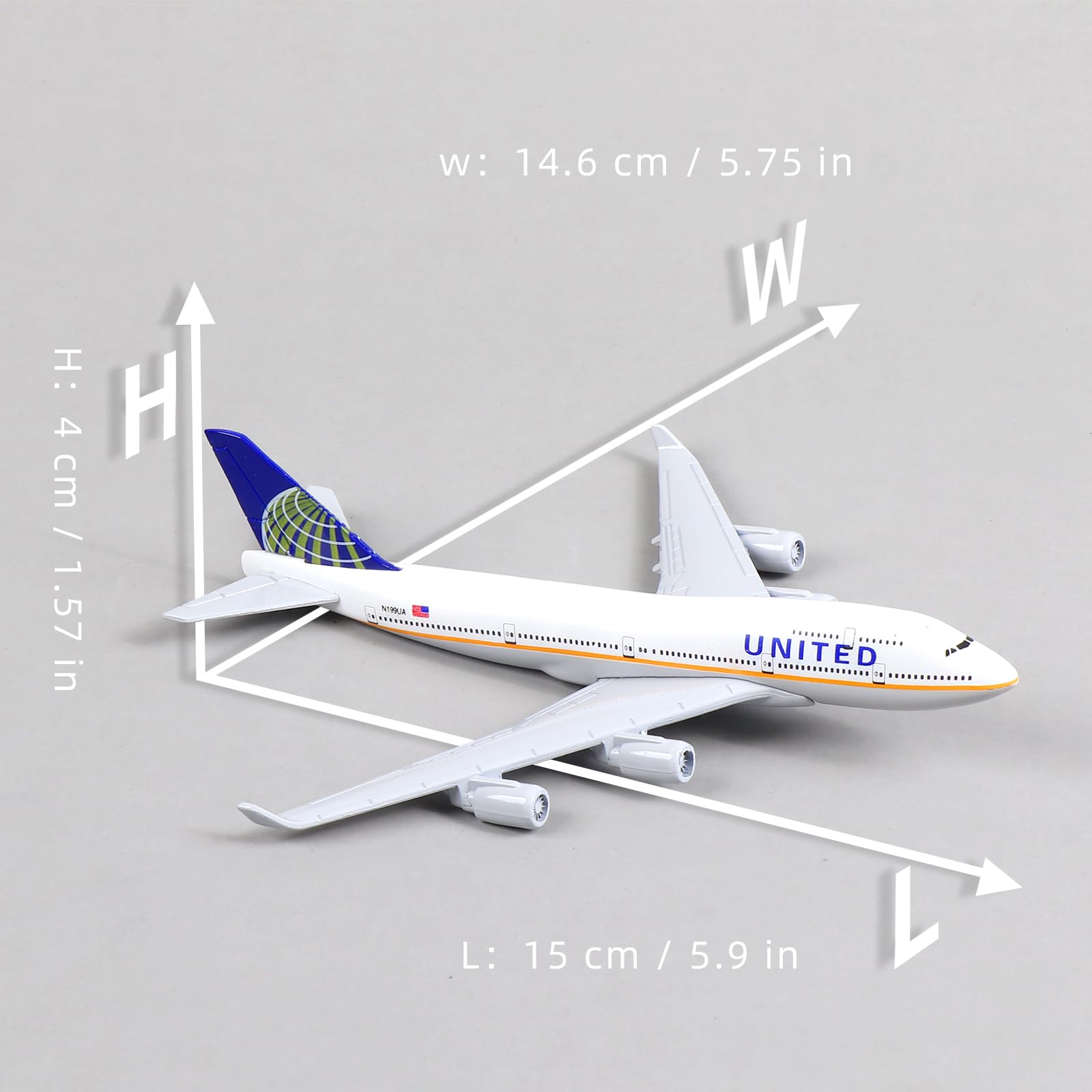 QIYUMOKE 1/400 United Plane 747 Model -Diecast Metal Airplanes Model kit with Stand (6 inches) Boeing 747 Airlines Model Plane for Aviation Enthusiasts Gift, Desktop Display Decorations