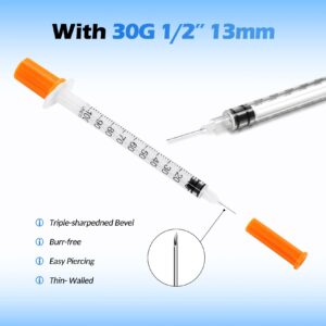 CAILOS 1ml 30 Gauge Syringes 1cc 1/2 Inch 13mm Lab Disposable Supplies for Refilling or Dispensing, Pack of 100