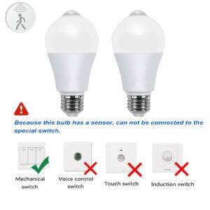 Motion Sensor Light Bulbs, 9W (60W Equivalent) A19 E26 5000K, Motion Detector Auto Activated Dusk to Dawn Security Bulbs, Outdoor/Indoor for Porch Garage Basement Hallway Closet (Daylight 2 Pack)