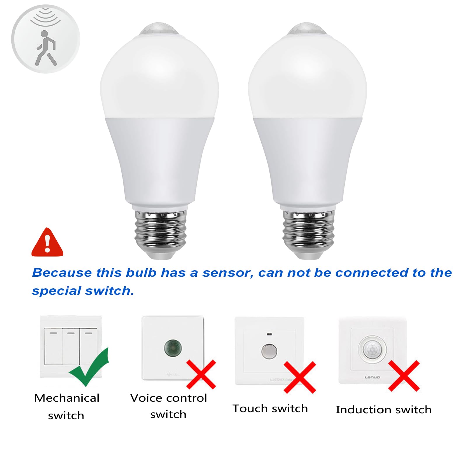 Motion Sensor Light Bulbs, 9W (60W Equivalent) A19 E26 5000K, Motion Detector Auto Activated Dusk to Dawn Security Bulbs, Outdoor/Indoor for Porch Garage Basement Hallway Closet (Daylight 2 Pack)