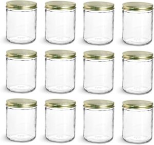 north mountain supply 16 ounce glass wide mouth straight-sided canning jars - with gold metal lids - case of 12