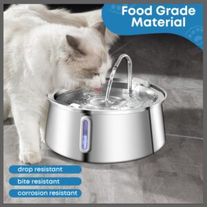 Cat Water Fountain,4L Automatic Stainless Steel Pet Fountain with LED Light Water Level Window,Dog Water Dispenser for Multiple Pets Drinking