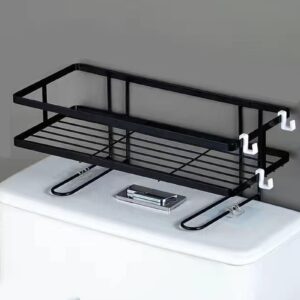 2 Tier Multifunctional Bathroom Shelf Over Toilet Over The Toilet Storage Shelf No Drilling Toilet Organizer Toilet Shelf with Toilet Paper Holder(Single Layer Black)