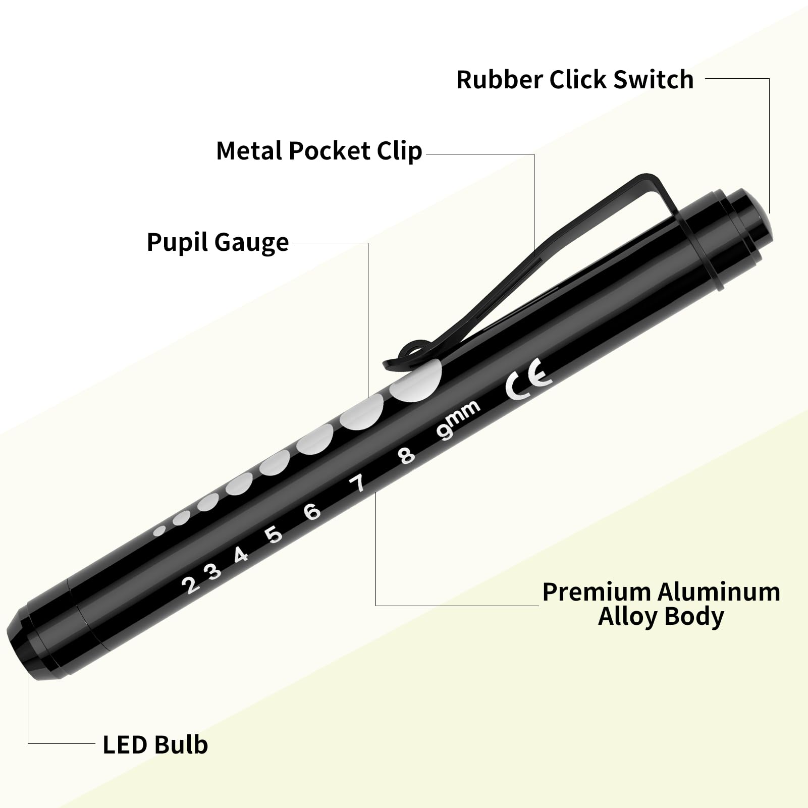 RISEMART 6packs Pen Lights for Nurses Reusable Medical Pen Light with Pupil Gauge and Ruler, White Light LED Penlight for Nurse Student Doctors EMT