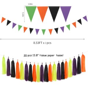 Black-Purple Orange Green Halloween Party-Decorations - 30pcs Tissue Pom Poms Streamers,Tassel Garland Banner,Birthday Wedding Baby Bridal Shower Decor Bunting Supplies Lasting Surprise