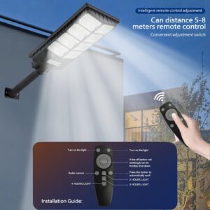 DHrtara Solar Lights Outdoor, 500W LED Solar Powered Motion Sensor Flood Lights, with Remote, Dusk to Dawn IP66 Waterpro Solar Security Wall Lights,for Exterior Wall, Patio, Yard, Deck, Garden