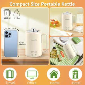 Portable Electric Kettle Travel Small Stew Pot Mini Cooker Personal Health Cup,Water Boiler with Temperature Control,Timer, Auto Shut Off & Boil Dry Protection, BPA Free (400ml)