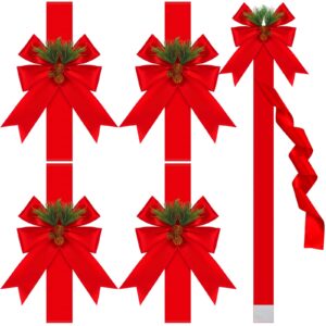 crowye 8 pcs christmas cabinet ribbons bows with pine cone large christmas cabinet door ribbon cabinet bows for indoor furniture kitchen window home door holiday party supplies (red and black plaid)