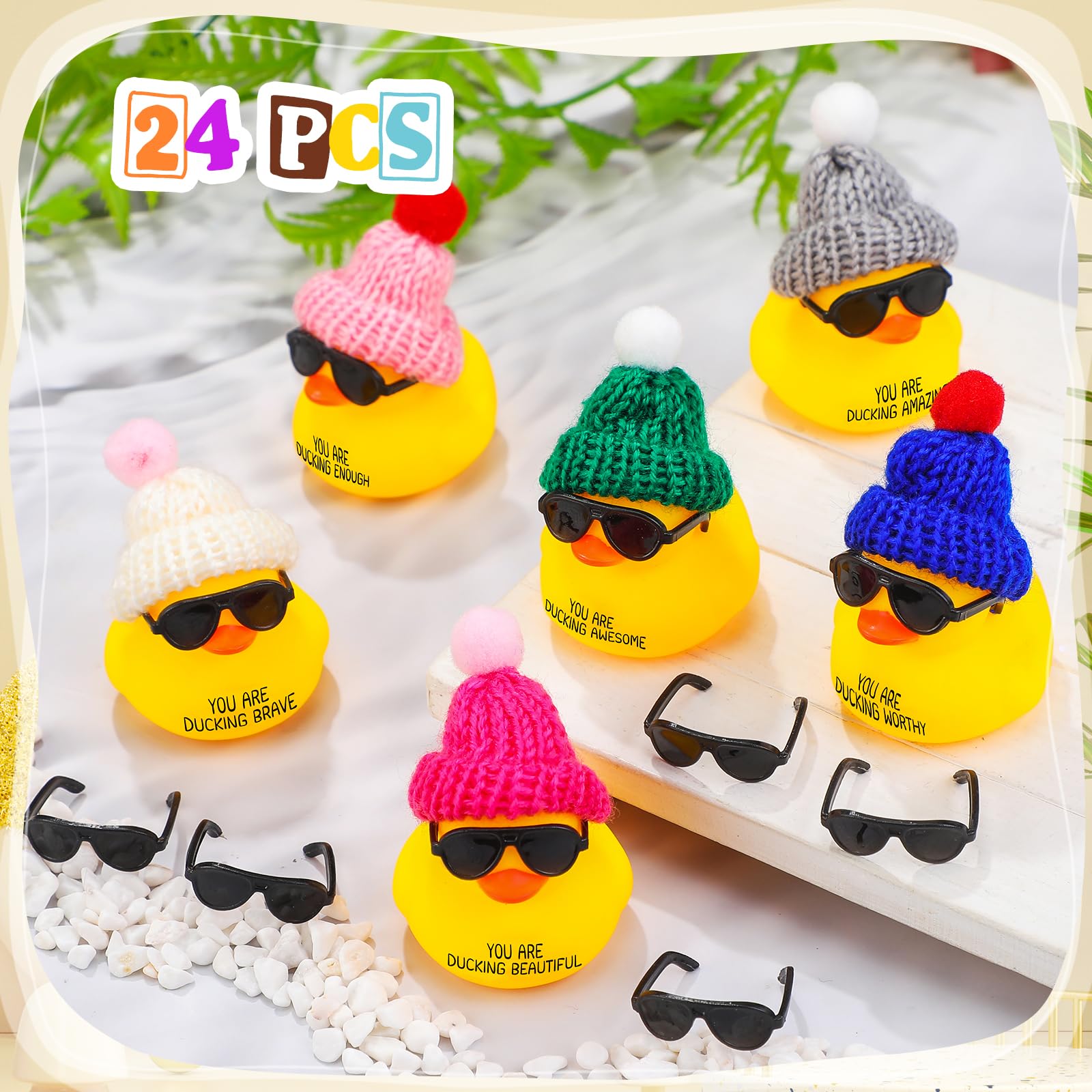 Liliful 24 Set Inspirational Mini Rubber Ducks with Glasses You Are Awesome Sign Yellow Ducks Employee Appreciation Thank You Gift with Cheer Cards