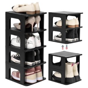 trzz 5-tier small shoe rack for entryway, diy small shoe organizer, removable partition mini shoe shelf for closet, small space (plastic, black)