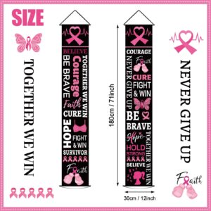 Pink Ribbon Party Decorations Breast Cancer Awareness Banner Porch Sign Hope Strength Courage Faith Black and Pink Door Banner Party Supplies for Pink Ribbon Breast Cancer Charity Theme Party Favors