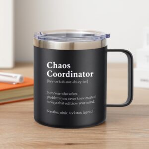 NOWWISH Christmas Gifts for Men Boss Coworker Teacher Friend - Chaos Coordinator Mug - White Elephant,Birthday, Funny Gifts for Men, 14oz Black