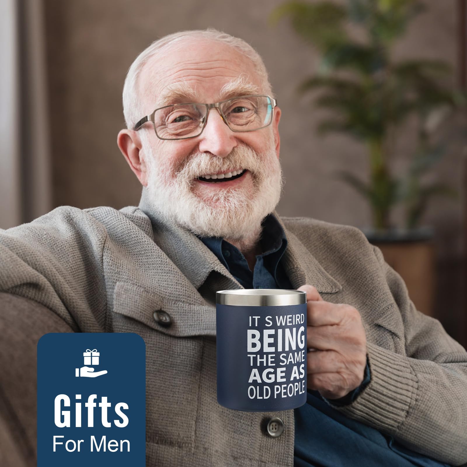 NOWWISH Christmas Gifts for Men - Men Coffee Mug - Funny Birthday Fathers Day White Elephant Gifts for Men Old People Him Husband, Grandpa, Dad, Father (14oz, Navy Blue)