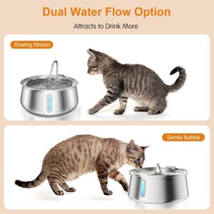 Cat Water Fountain,4L Automatic Stainless Steel Pet Fountain with LED Light Water Level Window,Dog Water Dispenser for Multiple Pets Drinking