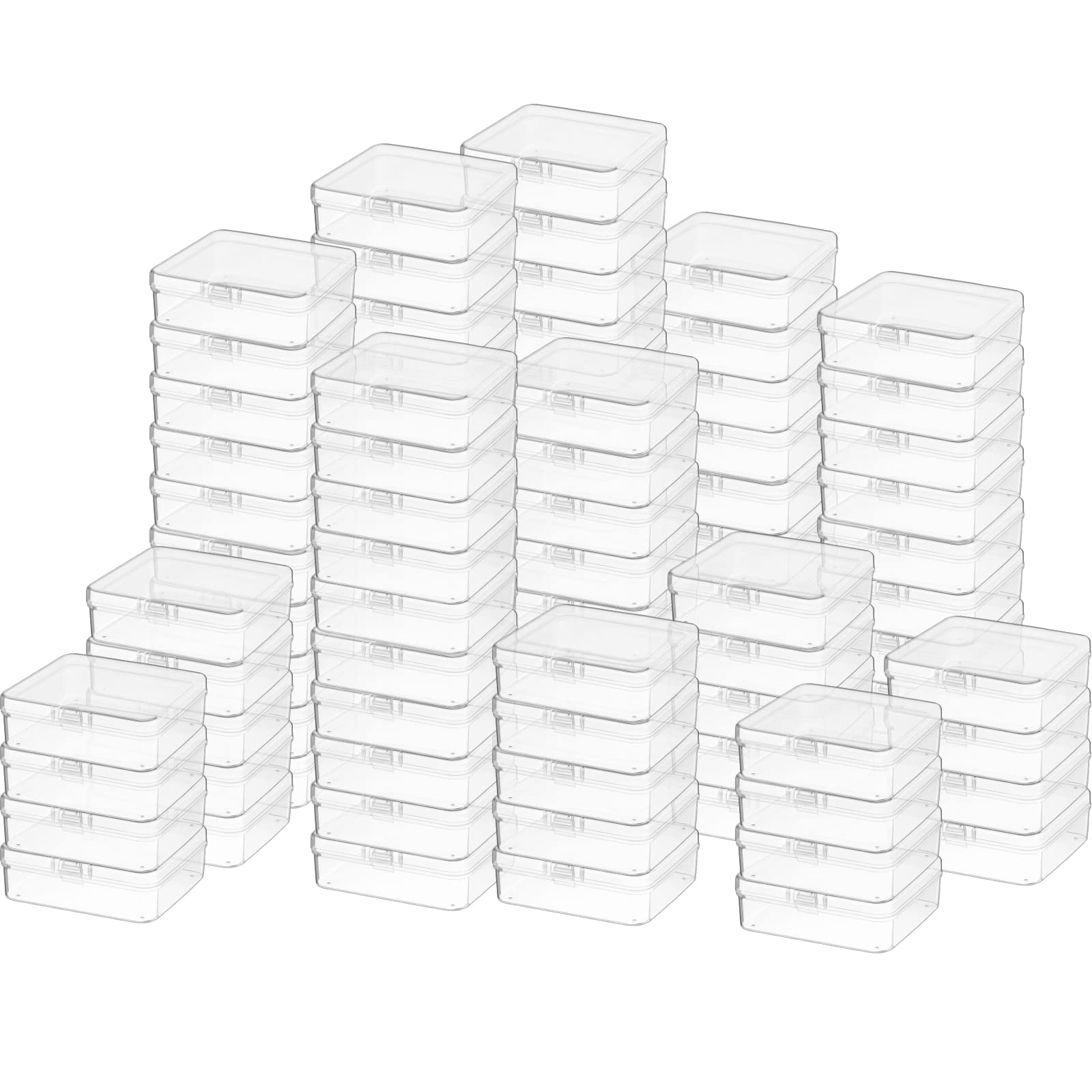 SATINIOR 300 Packs Clear Small Plastic Containers 2.12 x 2.12 x 0.8 Inches Transparent Storage Box with Hinged Lid in Bulk for Jewelry Hardware Crafts Small Items