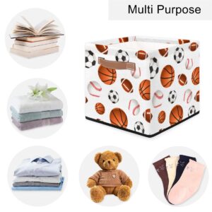 KOBLEN Sports Ball Print Square Storage Basket Collapsible Storage Box Clothes Basket 13x13 Inch Large Cube Storage Bin With PU Leather Handle for Home Office Closet Shelves