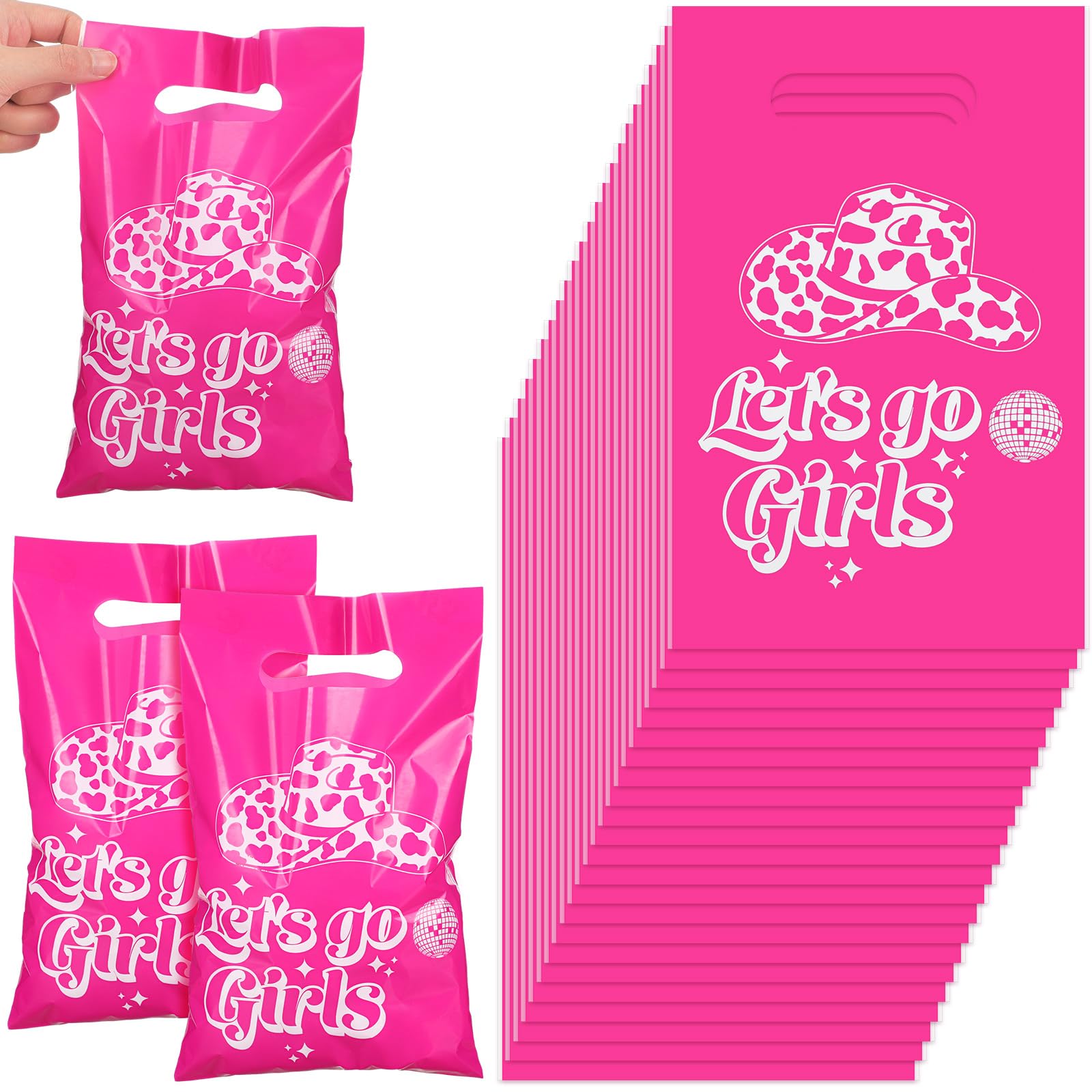 Clysee 50 Pcs Let's Go Girls Party Favor Bags Goodie Bags Bachelorette Gift Bags with Handles Plastic Candy Bags Western Cowgirl Small Gift Bags Bulk for Bachelorette Bridal Shower Birthday Party