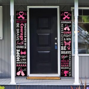 Pink Ribbon Party Decorations Breast Cancer Awareness Banner Porch Sign Hope Strength Courage Faith Black and Pink Door Banner Party Supplies for Pink Ribbon Breast Cancer Charity Theme Party Favors