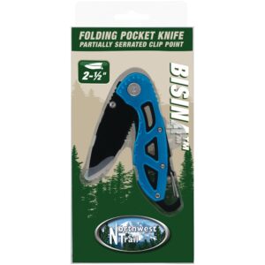 Performance Tool W9384 Northwest Trail 2 1/2" Bisina Folding Pocket Knife, Serrated Clip Point, Stainless Steel