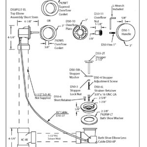 Westbrass D50P45SRE-05 45" Cable Drive Bathtub Drain Trim with Rotary Overflow Cover Knob, Pop-Up Stopper SCH. 40 PVC Fittings, Polished Nickel