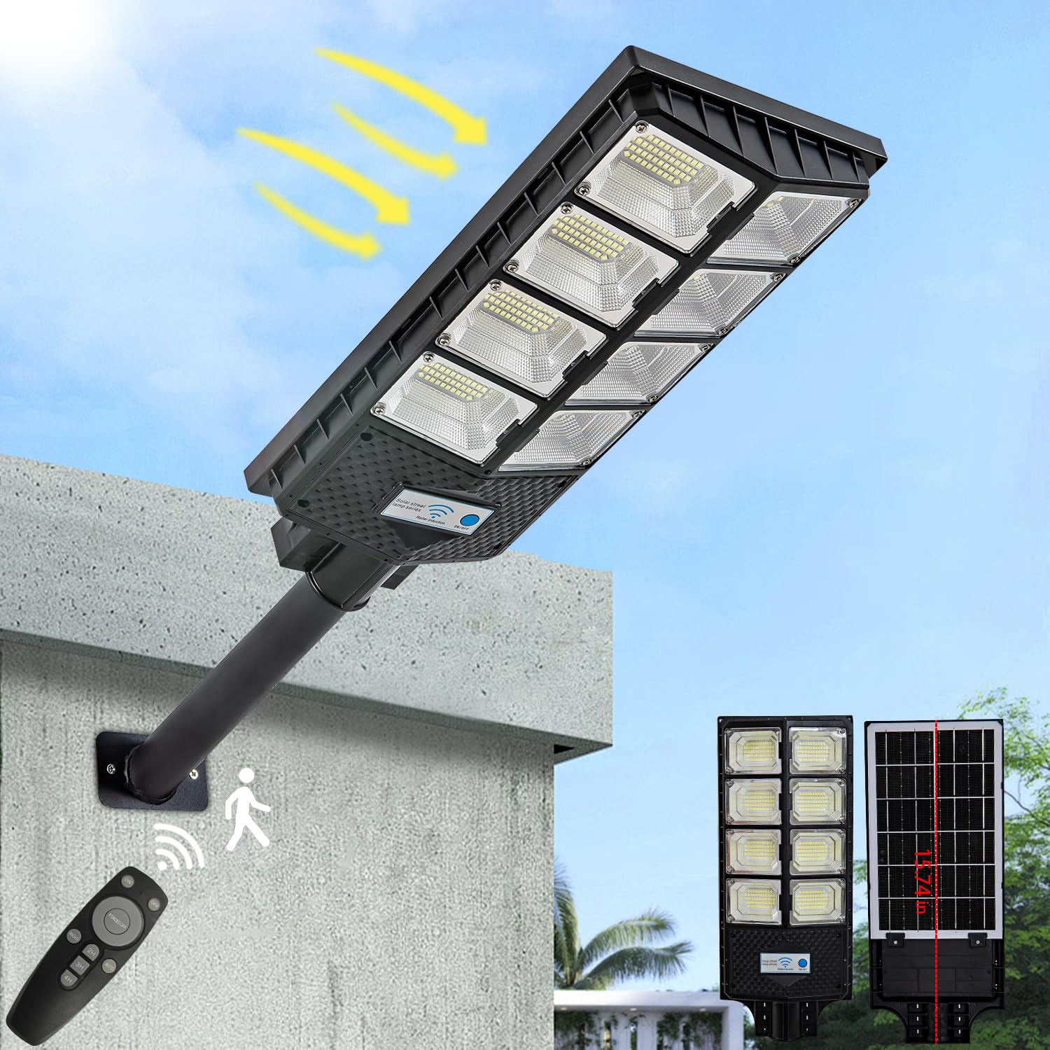 DHrtara Solar Lights Outdoor, 500W LED Solar Powered Motion Sensor Flood Lights, with Remote, Dusk to Dawn IP66 Waterpro Solar Security Wall Lights,for Exterior Wall, Patio, Yard, Deck, Garden