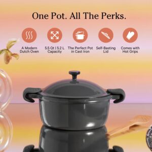 Our Place Cast Iron Perfect Pot | 6-in-1 Multifunctional 5.5 Qt. Toxin-Free Enameled Dutch Oven with Self-Basting Lid | Hot Grips & Beechwood Scraper | Induction Cooktop and Oven Safe | Char