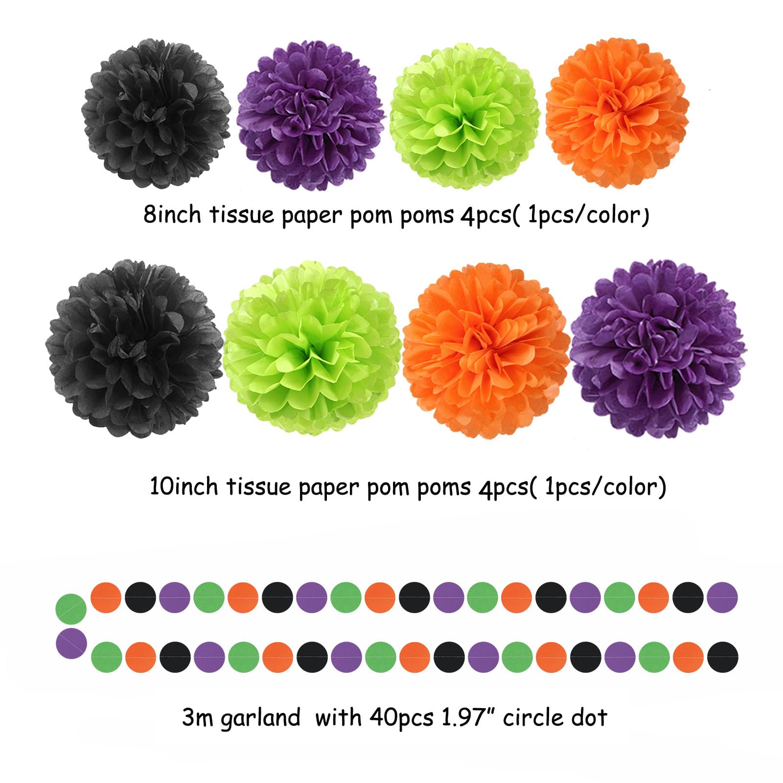 Black-Purple Orange Green Halloween Party-Decorations - 30pcs Tissue Pom Poms Streamers,Tassel Garland Banner,Birthday Wedding Baby Bridal Shower Decor Bunting Supplies Lasting Surprise