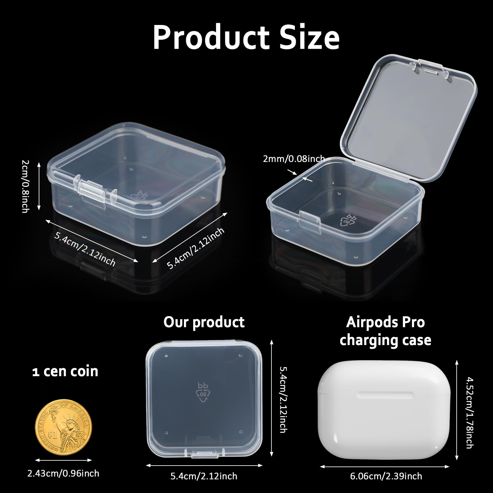 SATINIOR 300 Packs Clear Small Plastic Containers 2.12 x 2.12 x 0.8 Inches Transparent Storage Box with Hinged Lid in Bulk for Jewelry Hardware Crafts Small Items