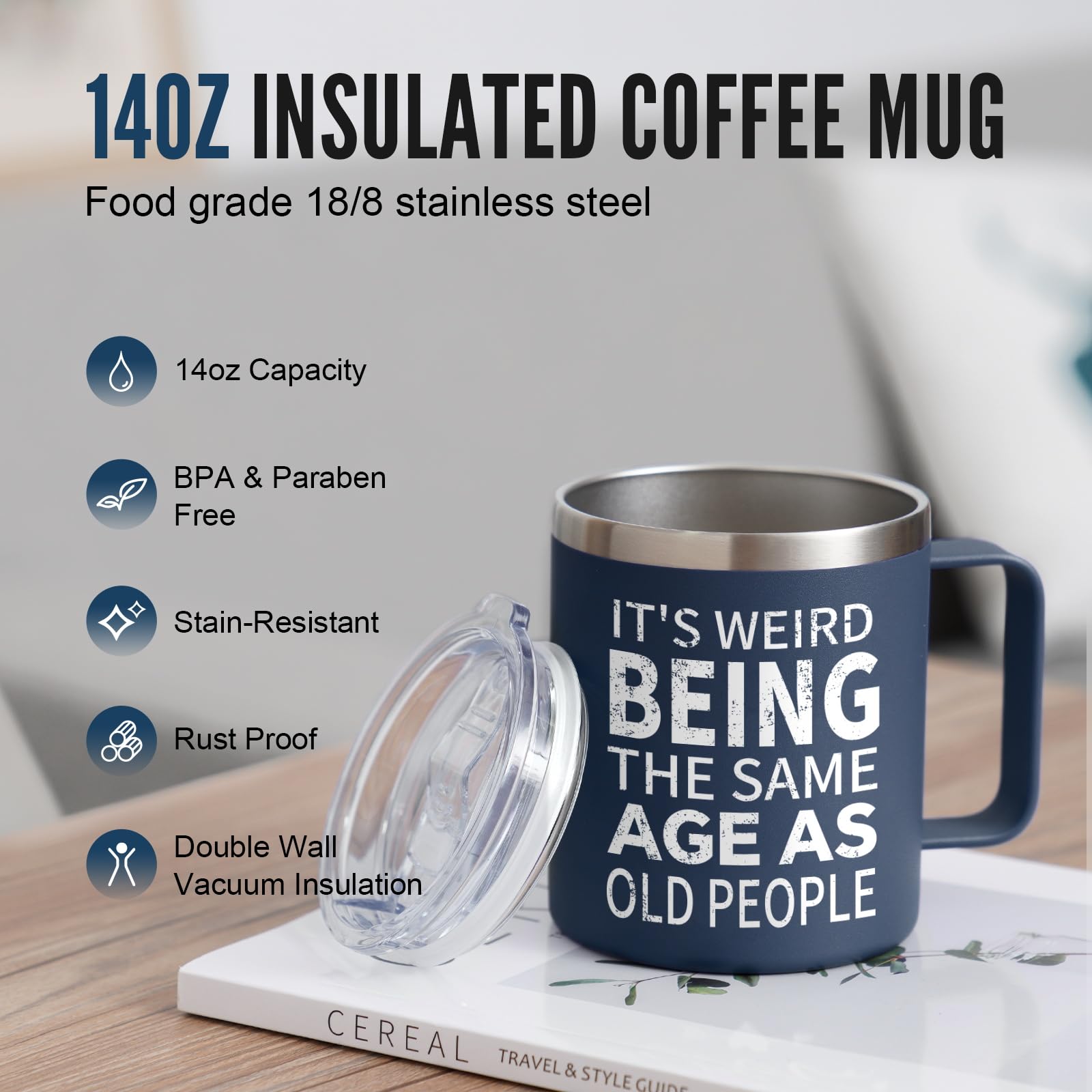 NOWWISH Christmas Gifts for Men - Men Coffee Mug - Funny Birthday Fathers Day White Elephant Gifts for Men Old People Him Husband, Grandpa, Dad, Father (14oz, Navy Blue)