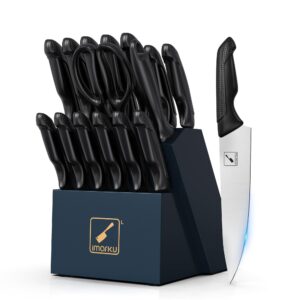 imarku kitchen knives set, 16 pcs stainless steel knife set with block and sharpener, dishwasher safe, knife block set with ergonomic handle, christmas gifts for women