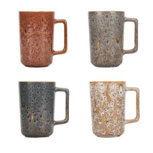 qutrey coffee mugs set of 4, large ceramic coffee mugs with handle, drinking mug cups for latte, tea, cocoa, milk, juice, assorted rock magma patterns, 15oz