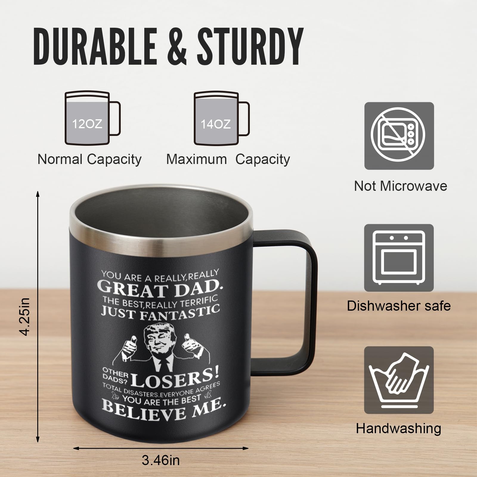 NOWWISH Dad Gifts from Daughter Son - Dad Coffee Tumbler - Funny Birthday Gifts for Dad, Christmas Gifts for Dad New Dad Bonus Dad Father in Law, 14oz, Black