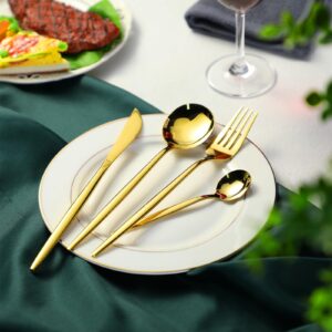 Yaomiao 400 Pcs Gold Silverware Set with Knives Spoons and Forks Portable Stainless Steel Flatware Set Reusable Gold Utensils Set Dishwasher Safe Gold Cutlery Set for Kitchen Restaurant Service