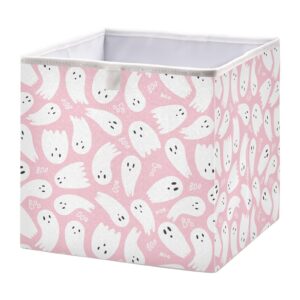 qugrl cute halloween ghost cube storage bins organizer boo pink clothes storage basket box for shelves closet cabinet office dorm bedroom 11x11 in