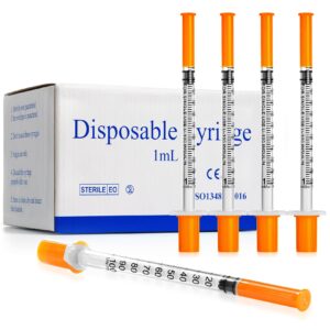 cailos 1ml 30 gauge syringes 1cc 1/2 inch 13mm lab disposable supplies for refilling or dispensing, pack of 100