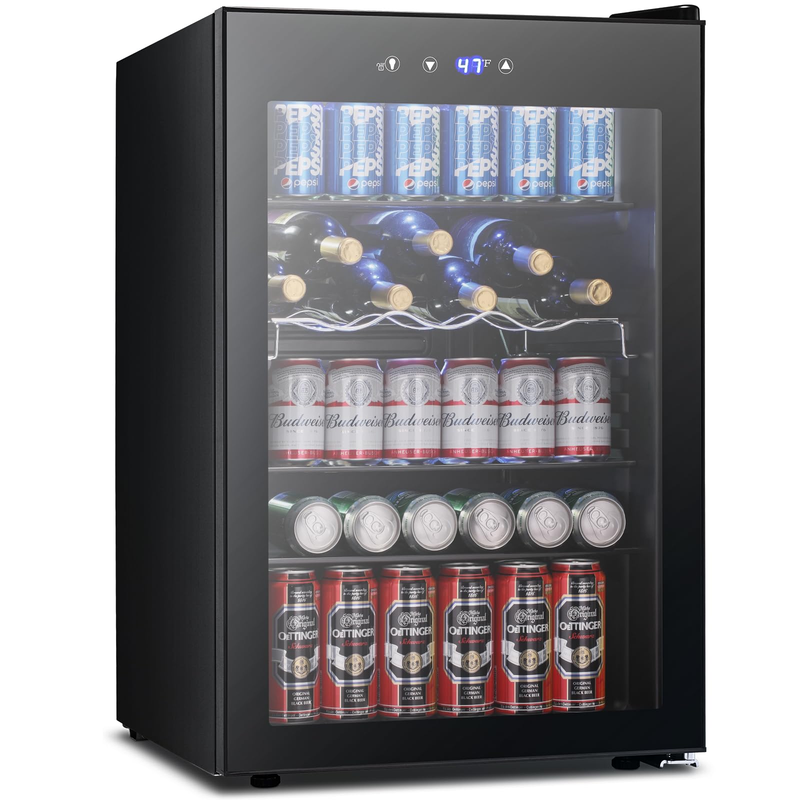 Joy Pebble Beverage Refrigerator Cooler 4.4 Cu.Ft,145 Can Mini Fridge with Glass Door for Beer Soda Wine,Drink Drink Fridge with Adjustable Thermostat,Beverage Fridge for Bar Home Office