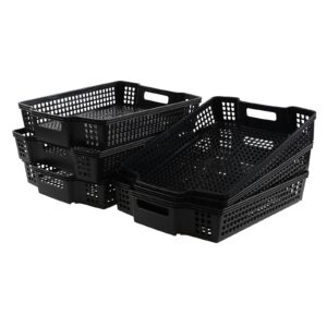 yuright 6 packs stacking storage basket tray, plastic a4 paper storage baskets, black