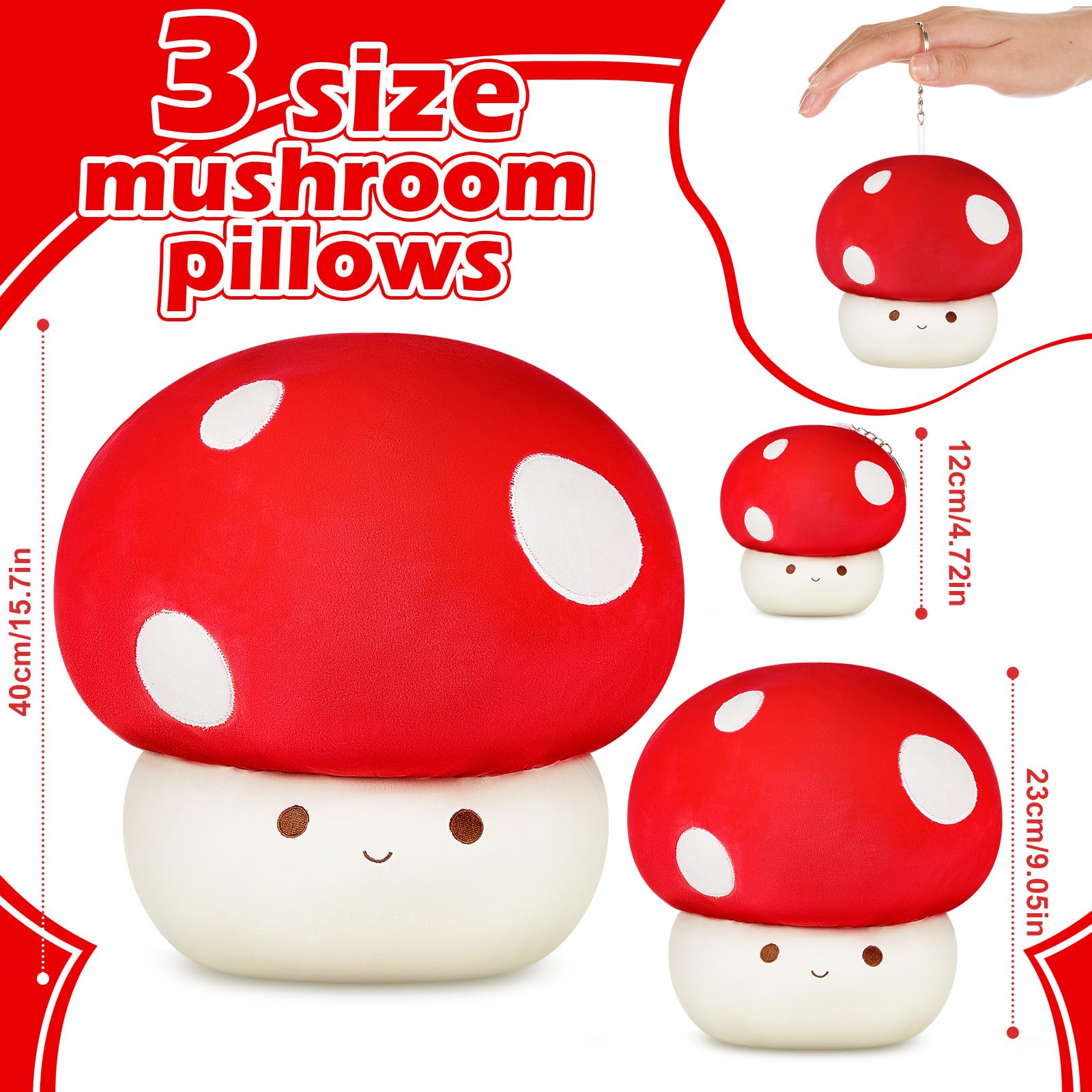 Shappy 3 Pcs Plush Mushroom Pillow Set 15.7" 9" 4.7" Cute Mushroom Stuffed Animal Mushroom Plushie Mushroom Plush Room Decor Gift for Christmas Birthday Bedroom Decor