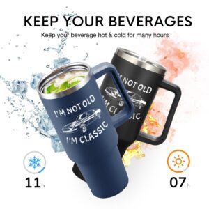 NOWWISH Christmas Gifts for Men, 40 oz Tumbler with Handle and Straw, Retirement Birthday Gifts for Men, Him, Husband, Grandpa, Dad - Navy Blue