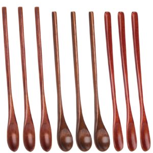 hansgo 9pcs wooden coffee spoons, long handle wooden spoon mixing honey spoon handmade wood stirring spoon for team jam dessert honey kitchen utensil