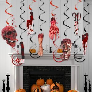 Halloween Bloody-Scary Indoor-Outdoor Party-Decoration Garland - 12pcs Creepy Skulls Zombie Skeleton Haunted House Swirl Streamers Banner,Window Fireplace Classroom Hanging Decor Lasting Surprise…