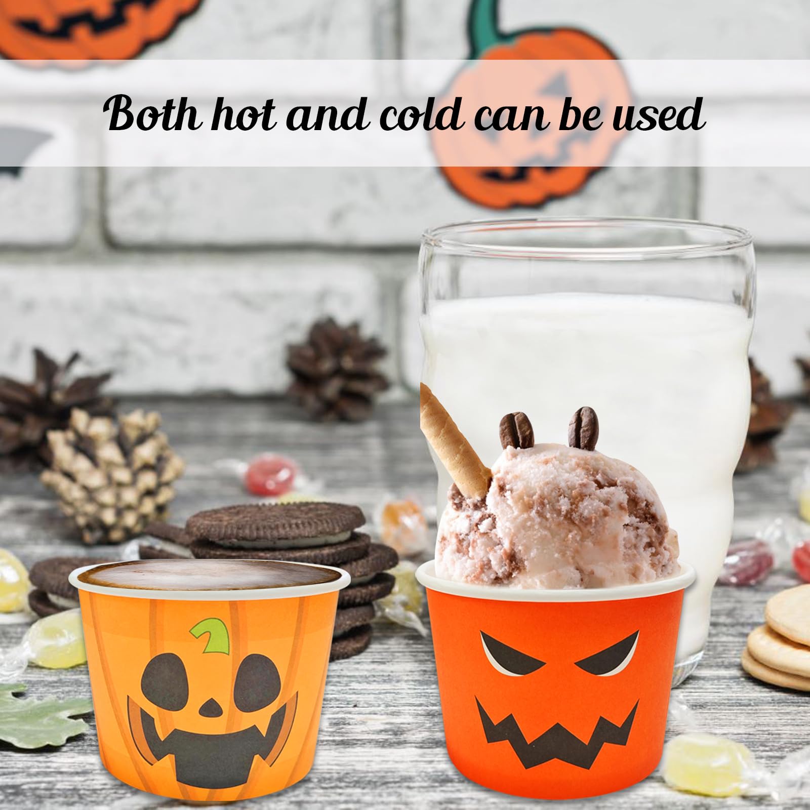 CIEOVO 48 Packs 9 oz Halloween Party Paper Ice Cream Cups Disposable Halloween Ghost Face Bowls Snack Cups Containers Dessert Bowls for Birthday Halloween Trick or Treat Party Decoration