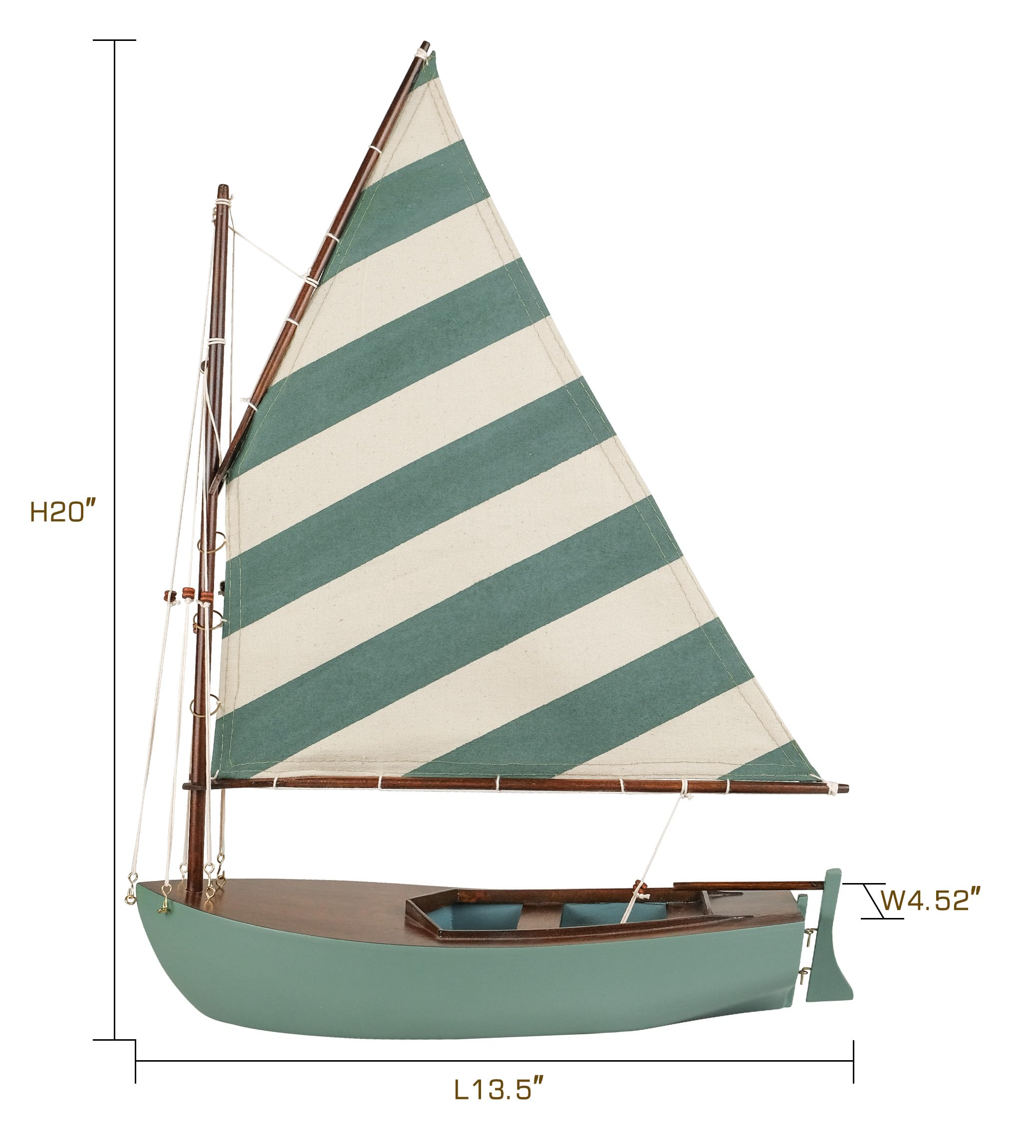 SAILINGSTORY Wooden Sailboat Model Ship Catboat Sail Boat Decor Sailing Boat Model Grey Green